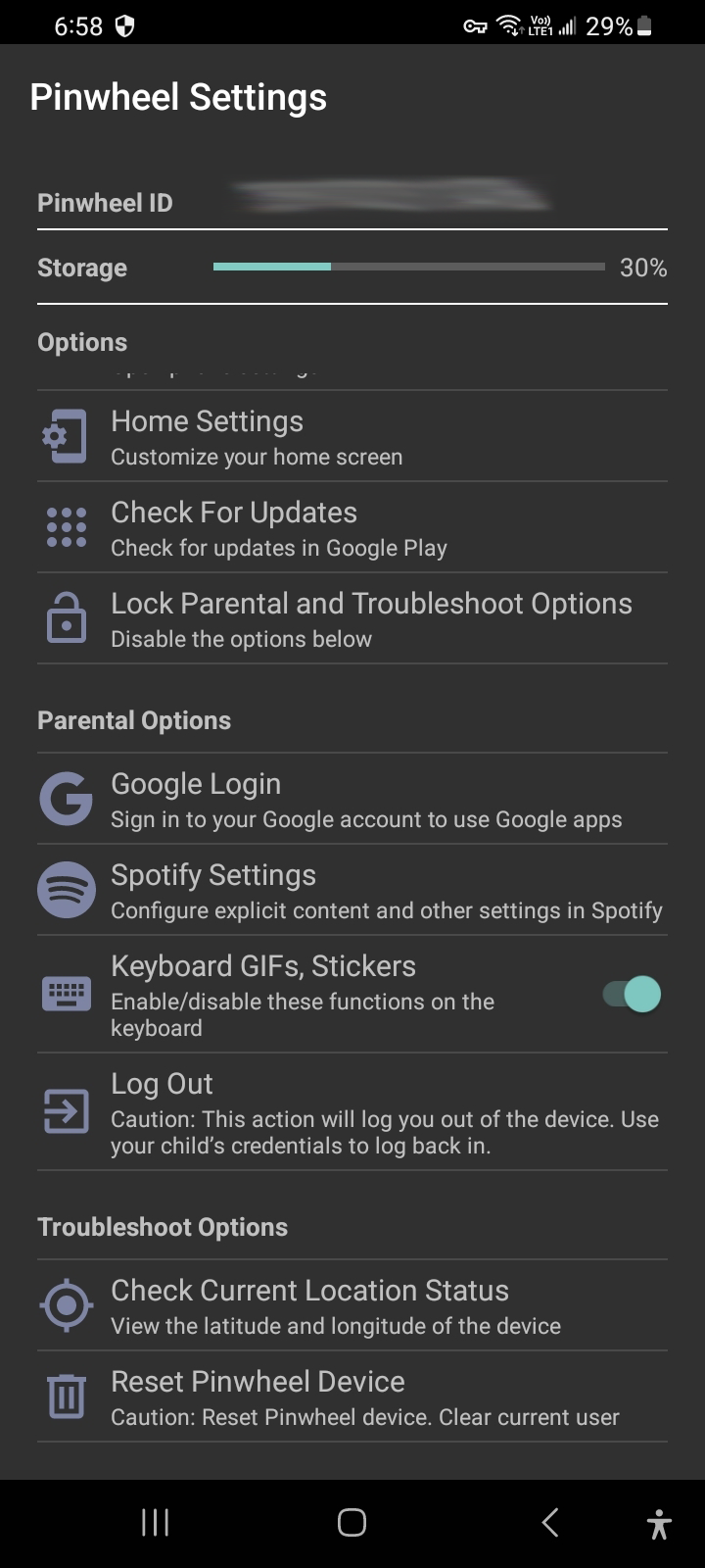 Pinwheel Parental Only Settings – Pinwheel
